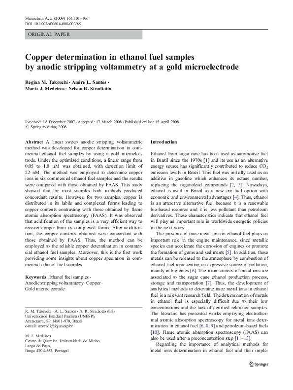 Pdf Copper Determination In Ethanol Fuel Samples By Anodic Stripping