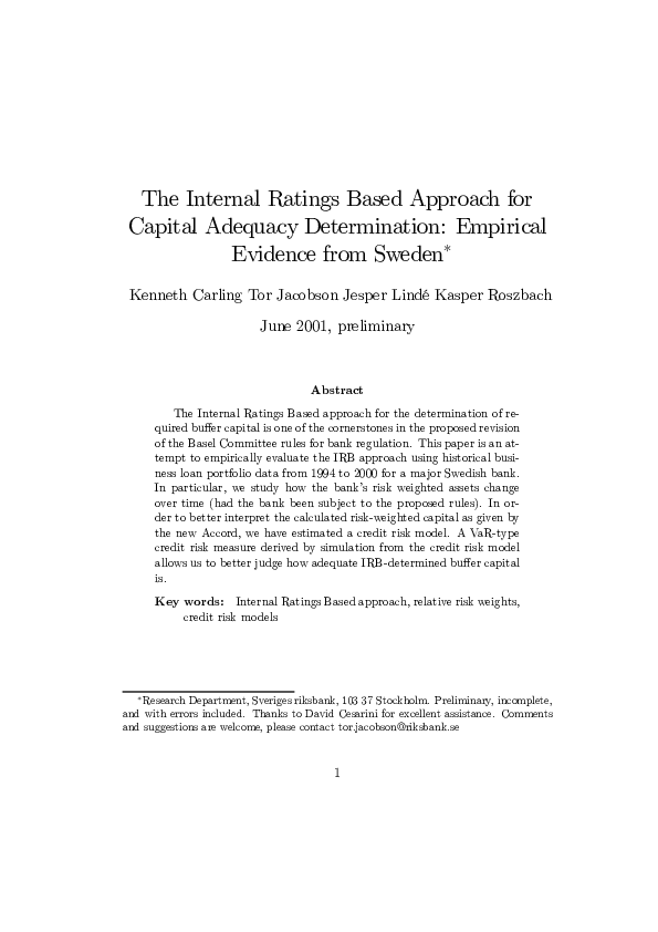 (PDF) The Internal Ratings Based Approach for Capital Adequacy ...