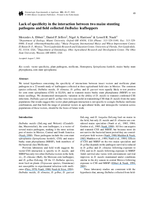 (PDF) Lack of specificity in the interaction between two maize stunting ...