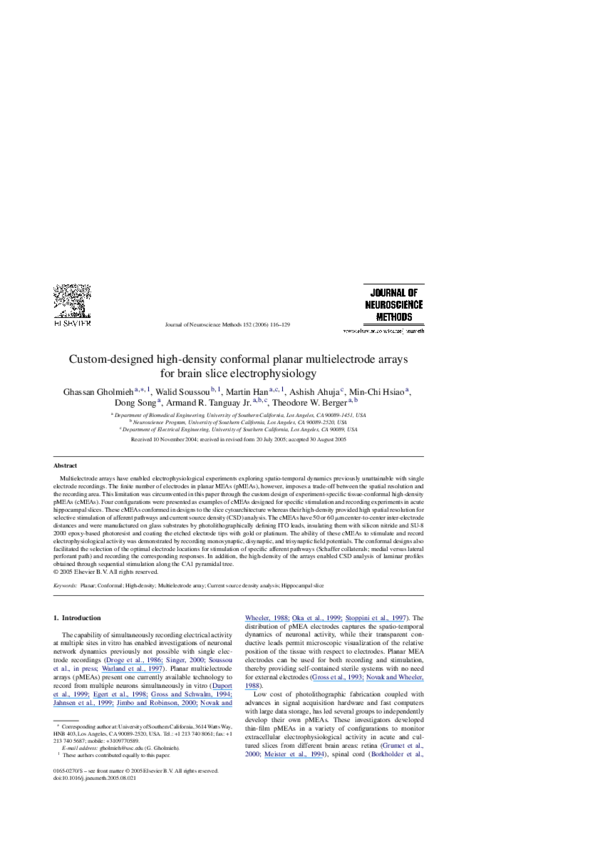 Pdf Custom Designed High Density Conformal Planar Multielectrode Arrays For Brain Slice