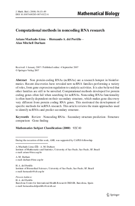(PDF) Computational methods in noncoding RNA research