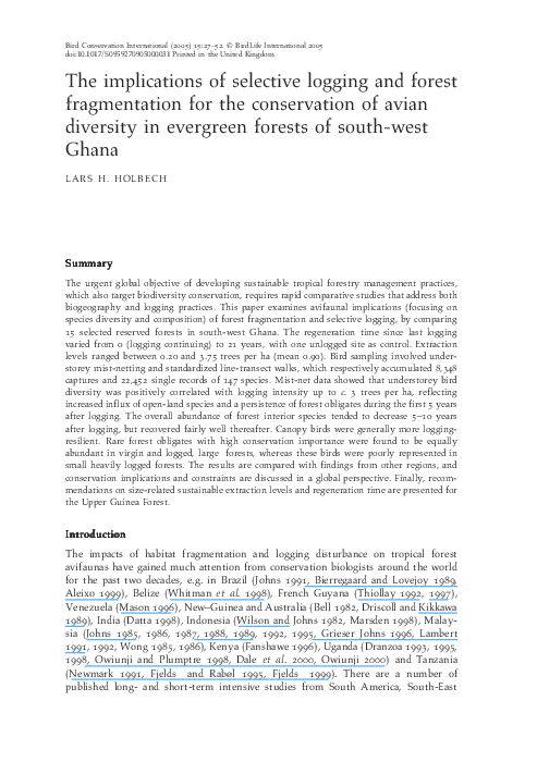 (PDF) The implications of selective logging and forest fragmentation ...