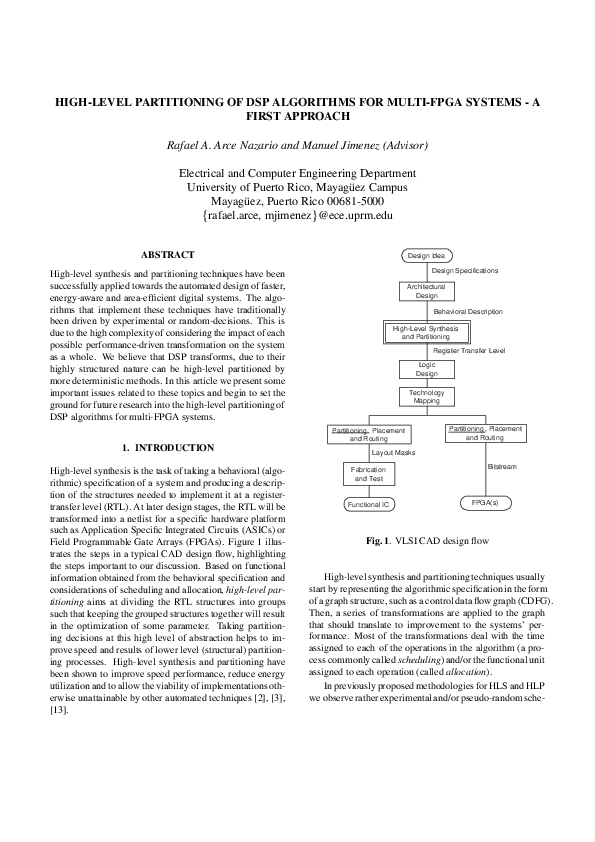 Pdf High Level Partitioning Of Dsp Algorithms For Multi Fpga Systems A First Approach