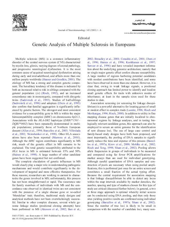 (PDF) Genetic Analysis of Multiple Sclerosis in Europeans