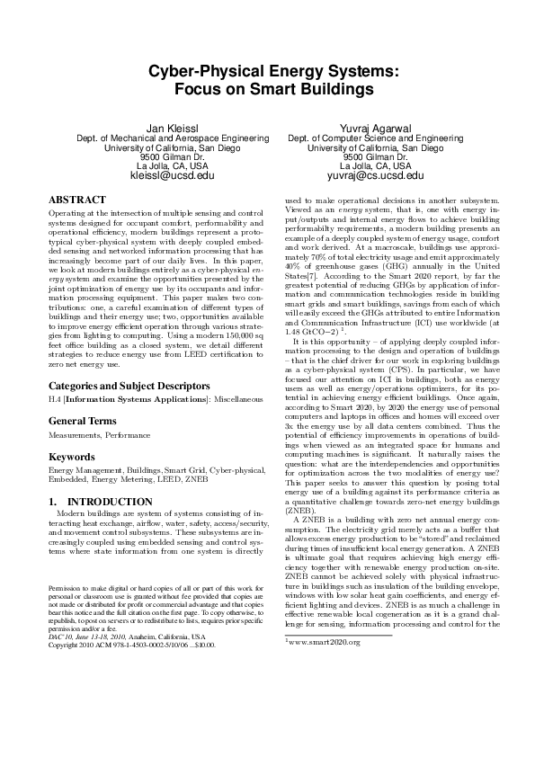 (PDF) Cyber-physical energy systems: focus on smart buildings