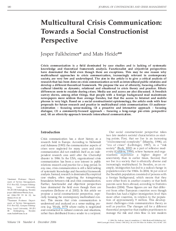 (PDF) Multicultural crisis communication: Towards a social ...
