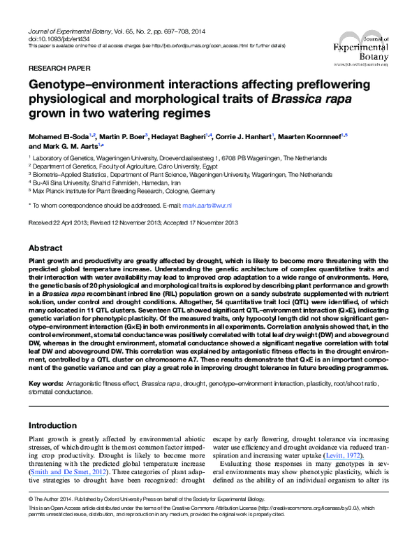 (PDF) Genotype-environment interactions affecting preflowering physiological and morphological ...