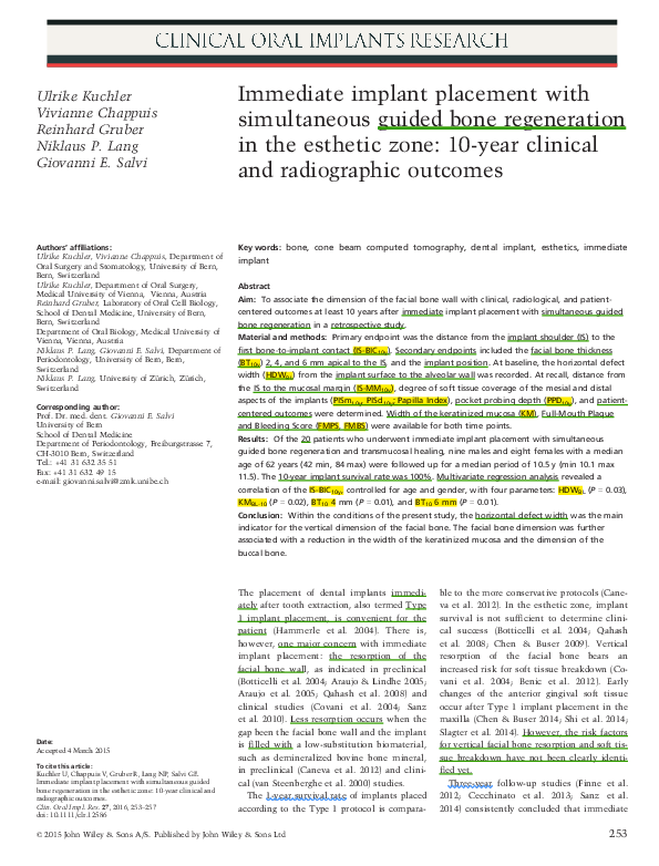 (PDF) Immediate implant placement with simultaneous guided bone regeneration in the esthetic ...