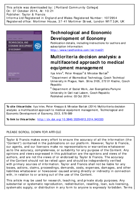 (PDF) Multicriteria decision analysis: a multifaceted approach to medical equipment management
