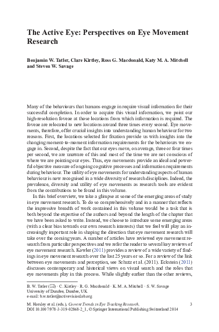 (PDF) The Active Eye: Perspectives on Eye Movement Research