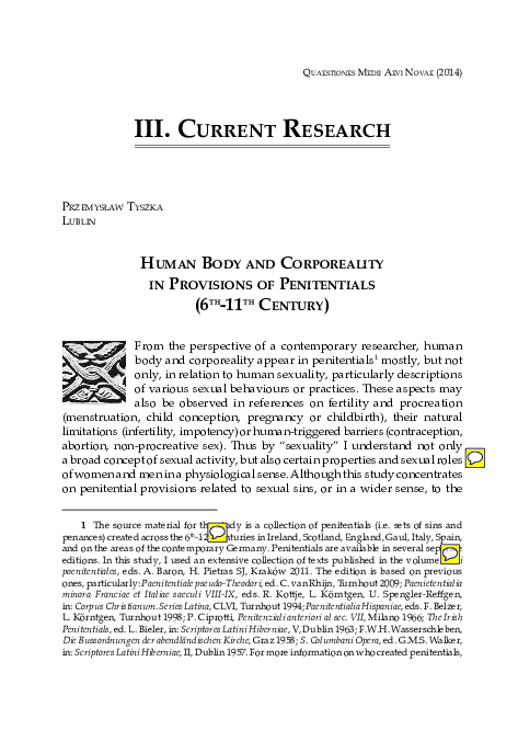 (PDF) HUMAN BODY AND CORPOREALITY IN PROVISIONS OF PENITENTIALS (6 TH ...