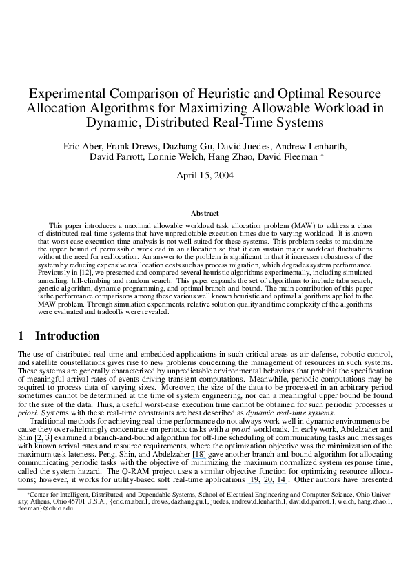 Pdf Experimental Comparison Of Heuristic And Optimal Resource Allocation Algorithms For