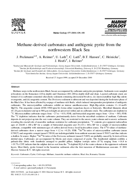 (PDF) Methane-derived carbonates and authigenic pyrite from the ...