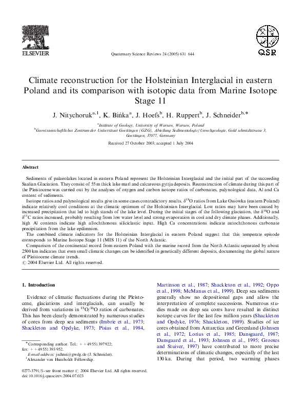 (PDF) Climate reconstruction for the Holsteinian Interglacial in ...