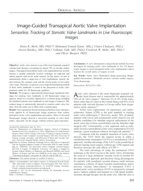 (PDF) Image-Guided Transapical Aortic Valve Implantation