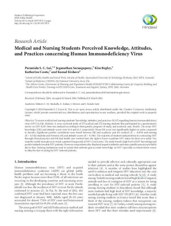 (PDF) Medical and Nursing Students Perceived Knowledge, Attitudes, and Practices concerning ...