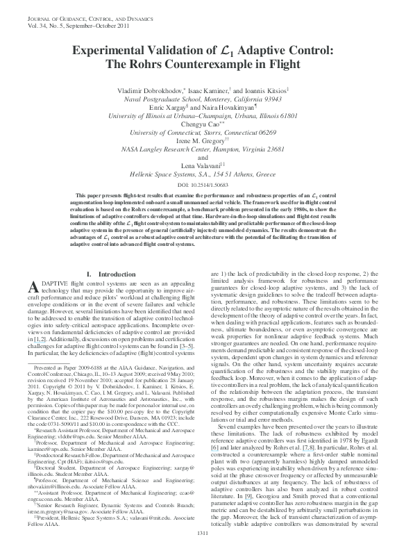 (PDF) Experimental Validation of L1 Adaptive Control: The Rohrs Counterexample in Flight