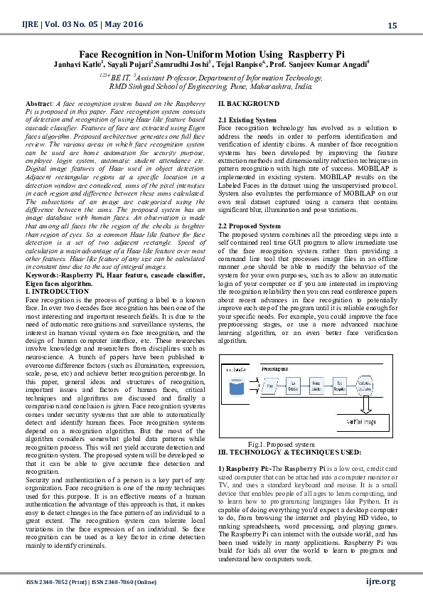 Pdf Face Recognition In Non Uniform Motion Using Raspberry Pi