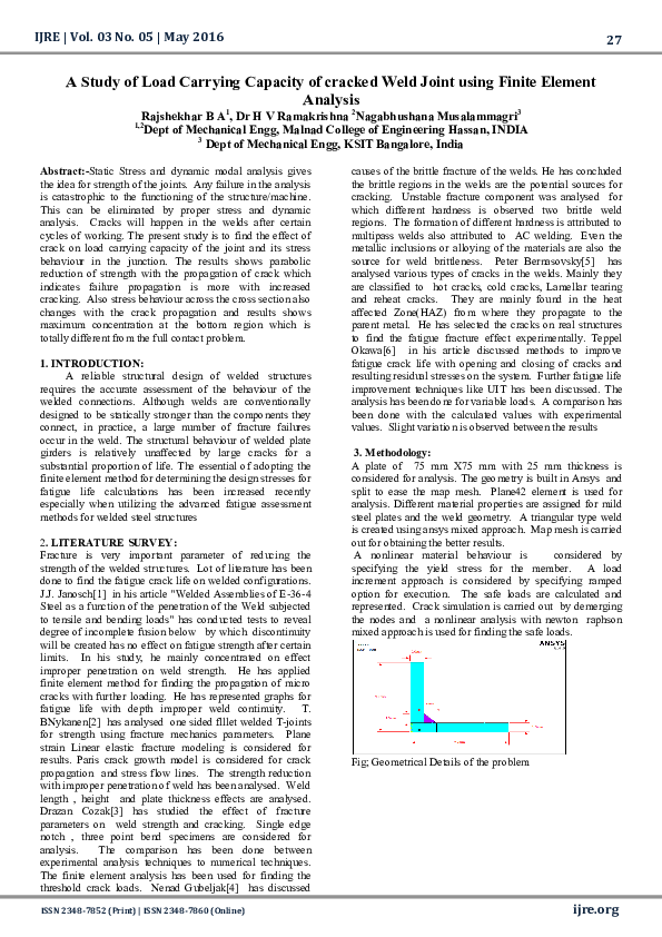 (PDF) A Study of Load Carrying Capacity of cracked Weld Joint using ...