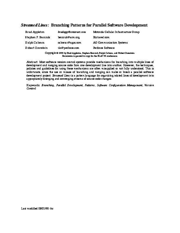 (PDF) Streamed lines: Branching patterns for parallel software ...