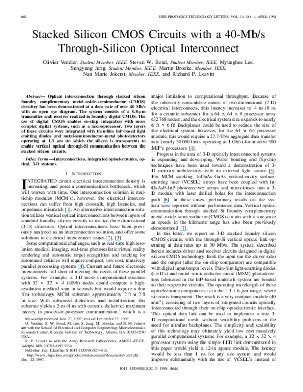 Stacked silicon CMOS circuits with a 40-Mb/s through-silicon optical ...