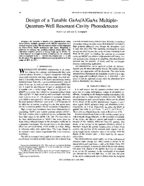 (PDF) Design of a tunable GaAs/AlGaAs multiple-quantum-well resonant-cavity photodetector