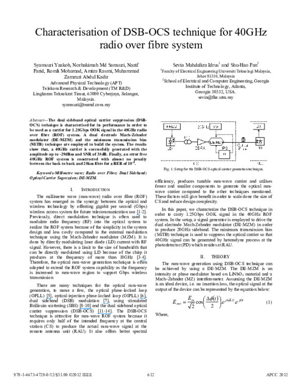 (PDF) Characterisation of DSB-OCS technique for 40GHz radio over fibre ...