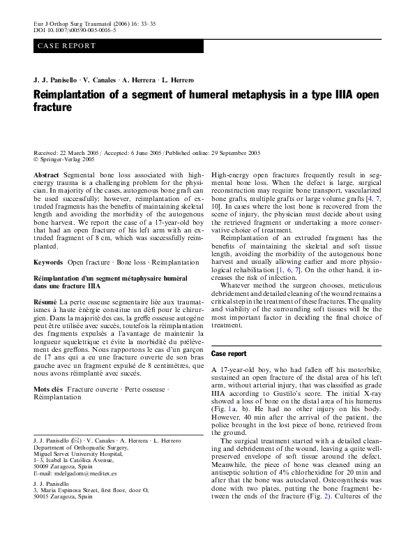 (PDF) Reimplantation of a segment of humeral metaphysis in a type IIIA ...