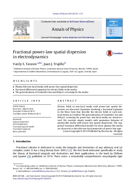 (PDF) Fractional power-law spatial dispersion in electrodynamics