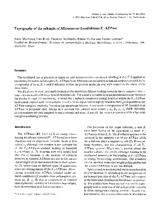 Pdf Topography Of The Subunits Of Micrococcus Lysodeikticus F 1 Atpase