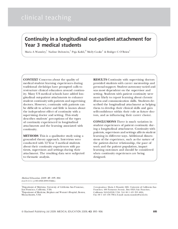 (PDF) Continuity in a longitudinal out-patient attachment for Year 3 ...