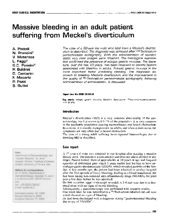 (PDF) Massive bleeding in an adult patient suffering from Meckel's ...