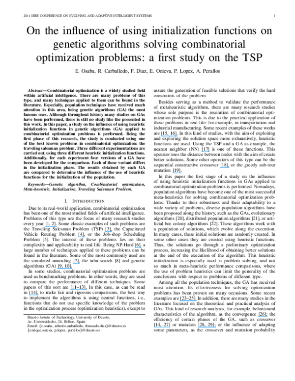 Pdf On The Influence Of Using Initialization Functions On Genetic Algorithms Solving