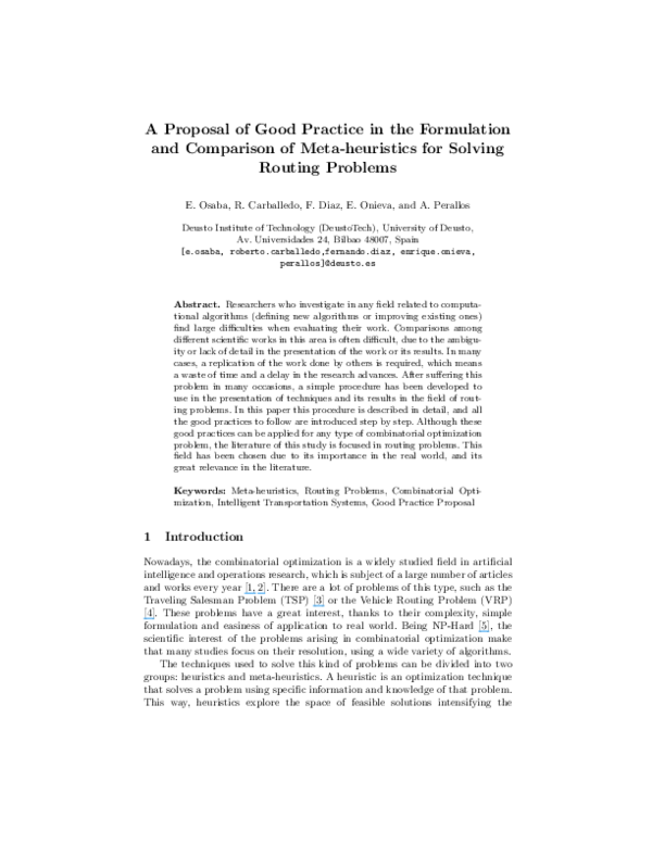 Pdf A Proposal Of Good Practice In The Formulation And Comparison Of Meta Heuristics For