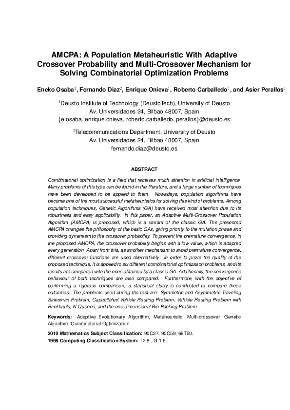Pdf Amcpa Adaptive Crossover For Optimization