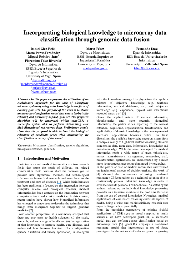 (PDF) Incorporating biological knowledge to microarray data ...
