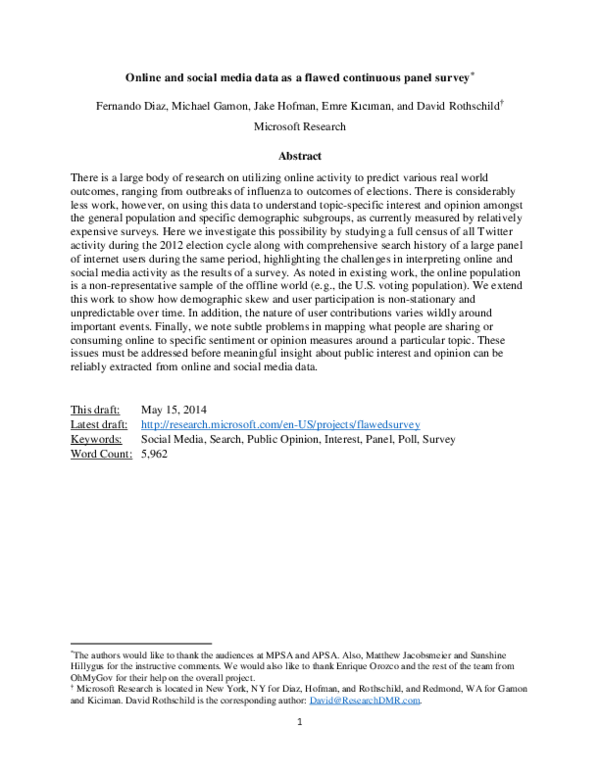 (PDF) Online and social media data as a flawed continuous panel survey