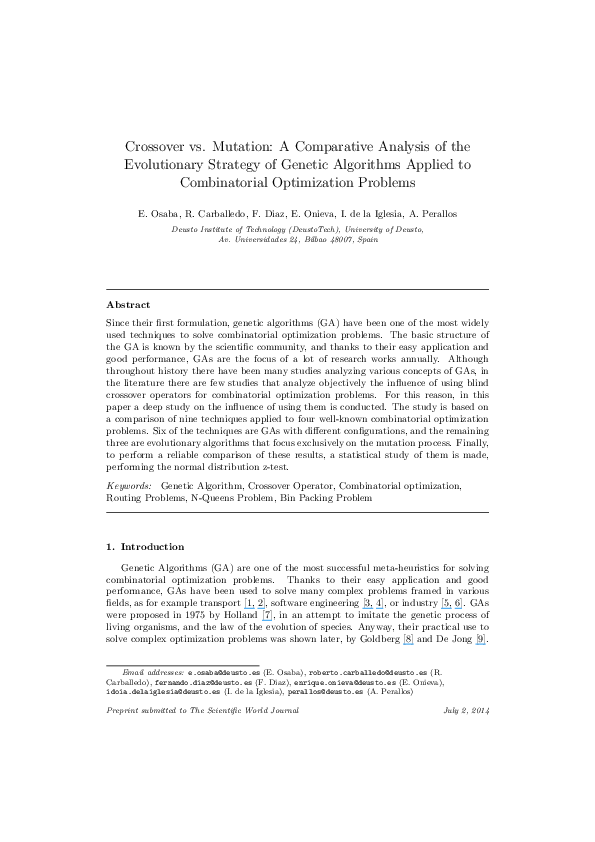 (PDF) Crossover versus Mutation: A Comparative Analysis of the Evolutionary Strategy of Genetic ...