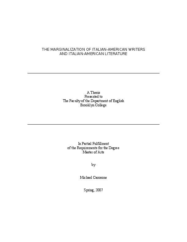 (DOC) The Marginalization of Italian American Writers and Italian ...