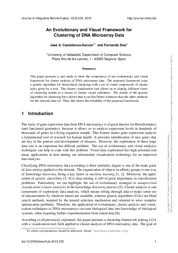(PDF) An evolutionary and visual framework for clustering of DNA microarray data