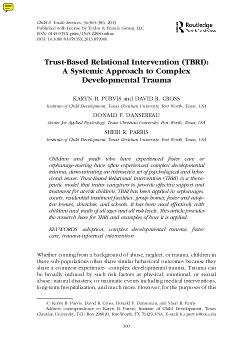 (PDF) Trust-Based Relational Intervention (TBRI): A Systemic Approach to Complex Developmental ...