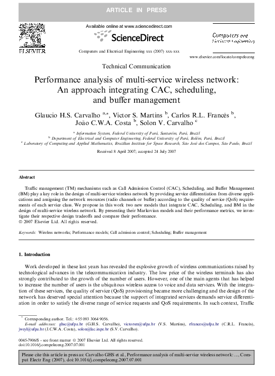 Pdf Performance Analysis Of Multi Service Wireless Network An Approach Integrating Cac