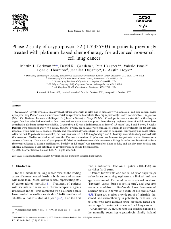 (PDF) Phase 2 study of cryptophycin 52 (LY355703) in patients ...