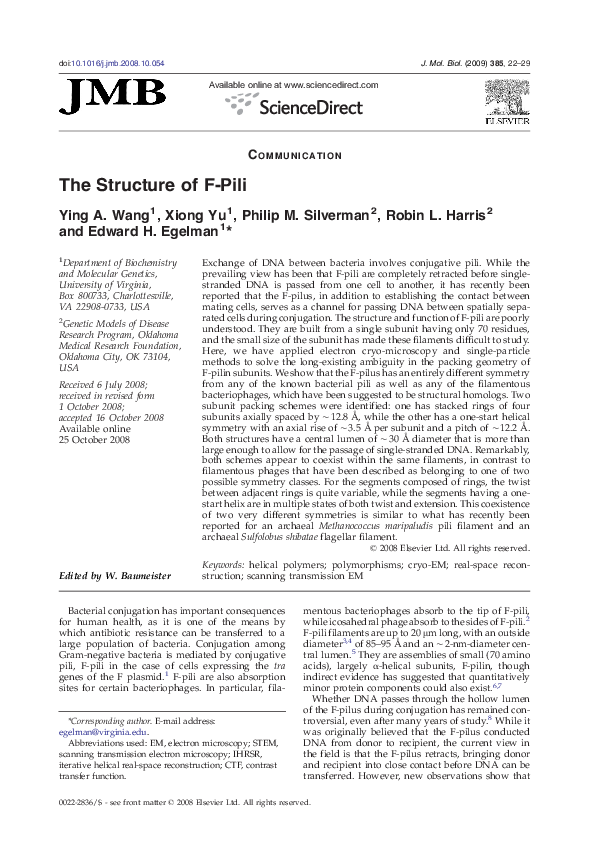 (PDF) The structure of F-pili