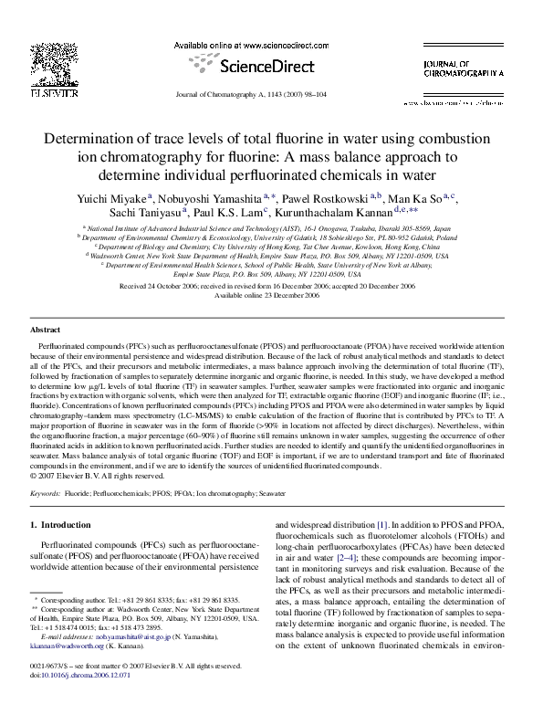 (PDF) Determination of trace levels of total fluorine in water using ...