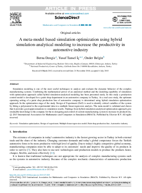 Pdf A Meta Model Based Simulation Optimization Using Hybrid Simulation Analytical Modeling To