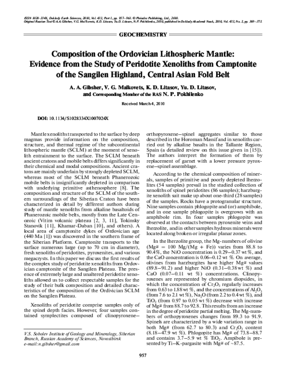 (PDF) Composition of the Ordovician lithospheric mantle: Evidence from ...