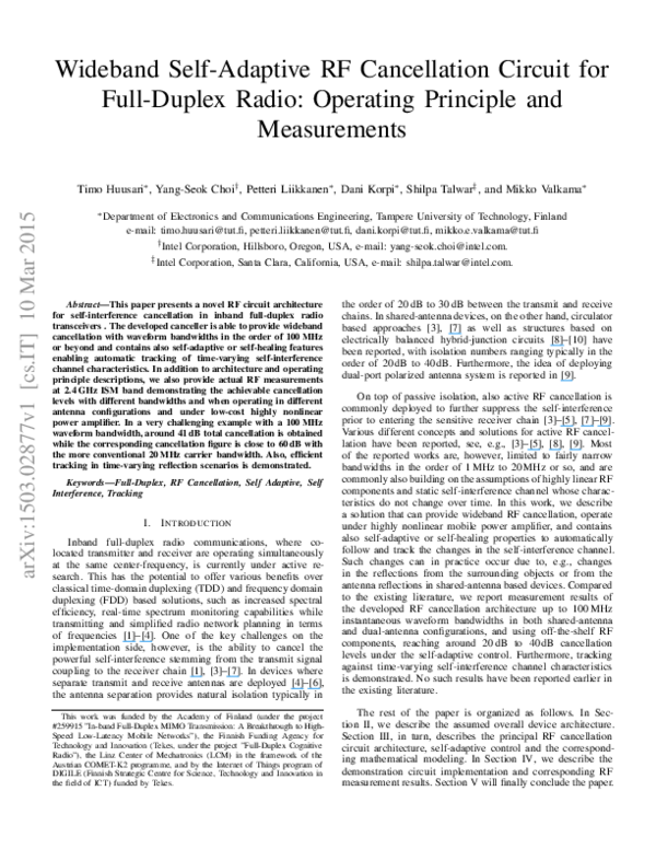 Pdf Analog Least Mean Square Adaptive Filtering For Self Interference