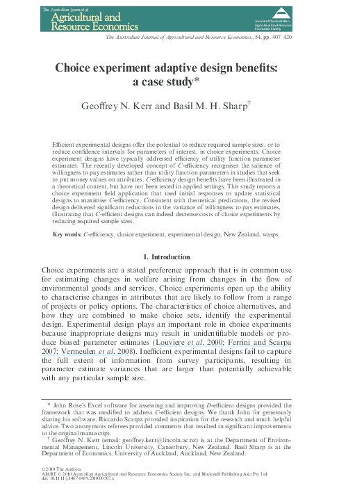(PDF) Choice experiment adaptive design benefits: a case study*
