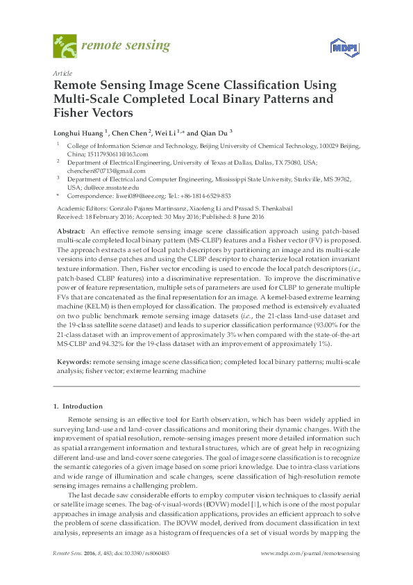 Pdf Remote Sensing Image Scene Classification Using Multi Scale Completed Local Binary 